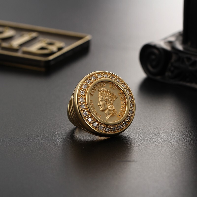18K The Irishman Pure Solid Yellow Gold Natural Diamond Signet Rings ...