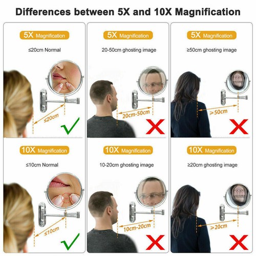 Extendable Wall-Mounted Makeup Mirror 10X Magnifier Double-Sided ...