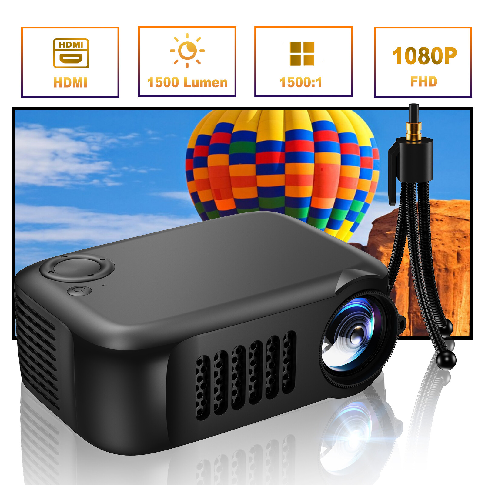 Mini Projector LED HD 1080P Home Cinema Portable Pocket Projector Party ...