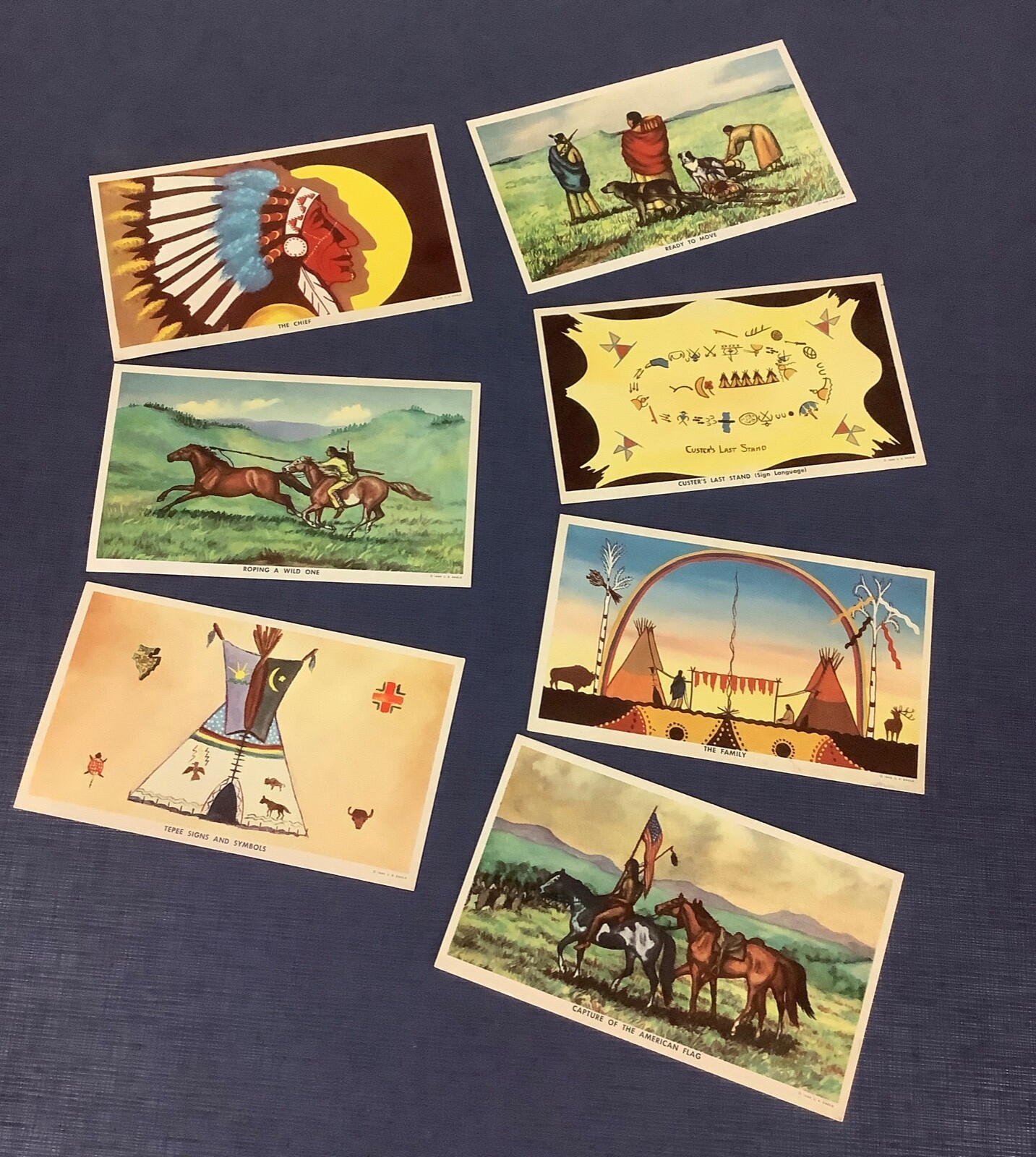 Lot of 7 Postcards 1949 Indian Artist Andrew Standing Soldier Engle ...