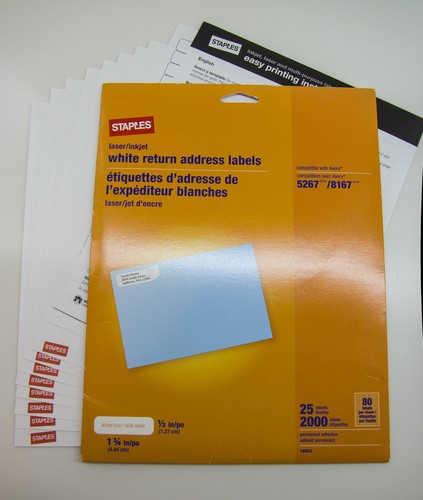 Staples 1/2" x 1 3/4" Inkjet/Laser Return Address Labels White 640/Box ...