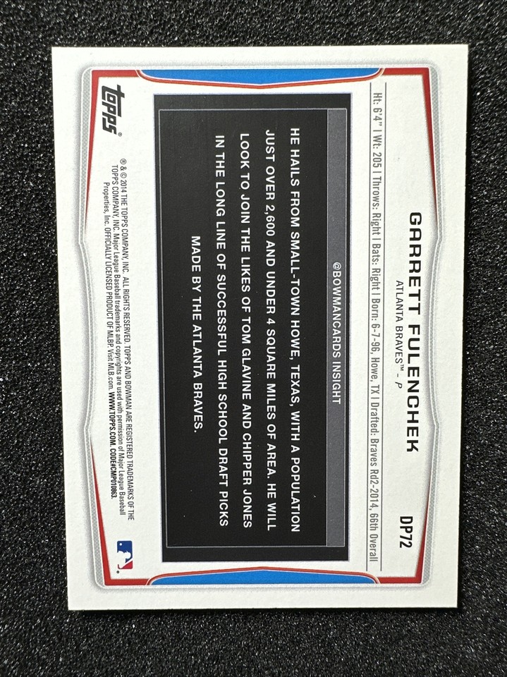 GARRETT FULENCHEK #DP72 2014 Bowman Draft Picks Paper Rookie/Prospect ...