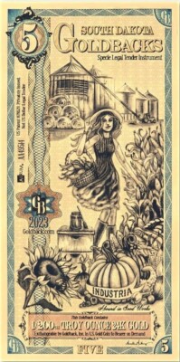 South Dakota 5 Goldbacks Note 999 Foil Currency 24kt Goldback 1/200th ...