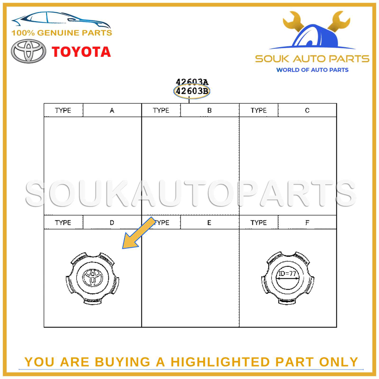 42603-60460 Genuine Toyota ORNAMENT SUB-ASSY, WHEEL HUB (FRONT ...
