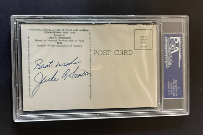 Jackie Robinson - Signed - 1964 HOF Yellow - Postcard - Plaque - PSA ...