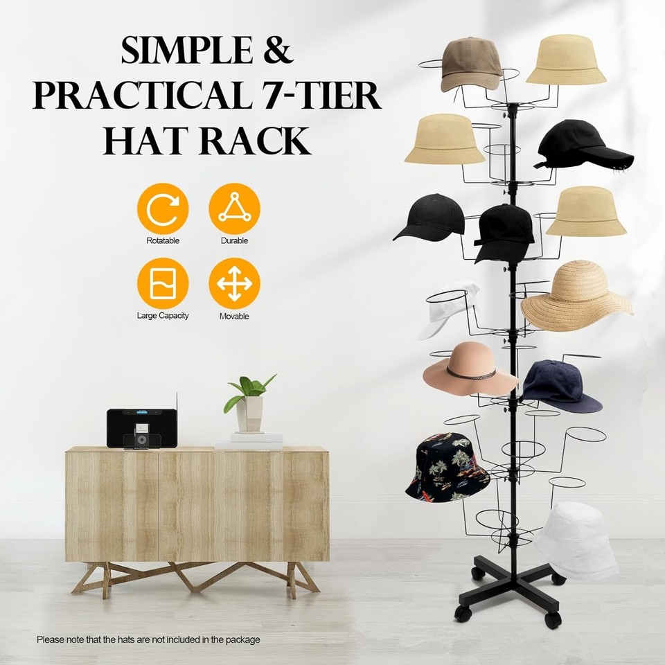 Rotating Hat Display Rack Free Standing Metal Floor Caps Headwear Stand ...