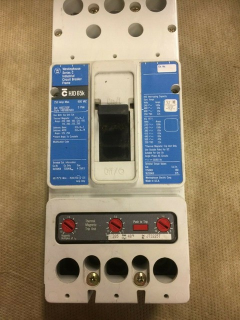 Eaton Cutler-Hammer HJD 65k HJD3250F Circuit Breaker 225 AMP 600V w ...