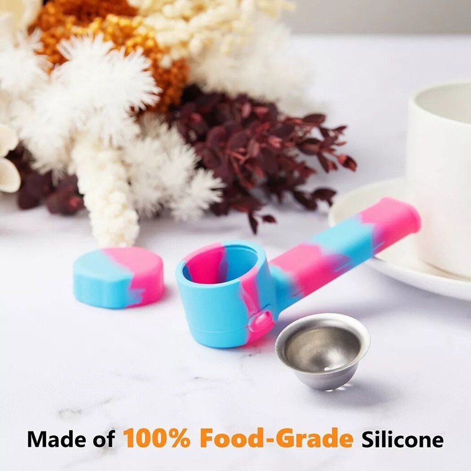 5PCS 3.4'' Mini Silicone Smoking Hand Pipe with Metal Bowl & Cap Lid ...