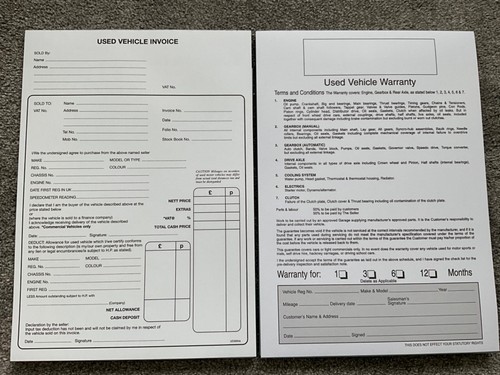USED CAR VEHICLE SALES INVOICE PAD AND WARRANTY PAD FOR BUYING ...