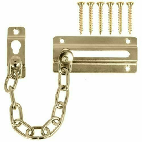 Security Door Chain Lock Restrictor Narrow Plate +Fixings Strong Brass Chrome | eBay UK