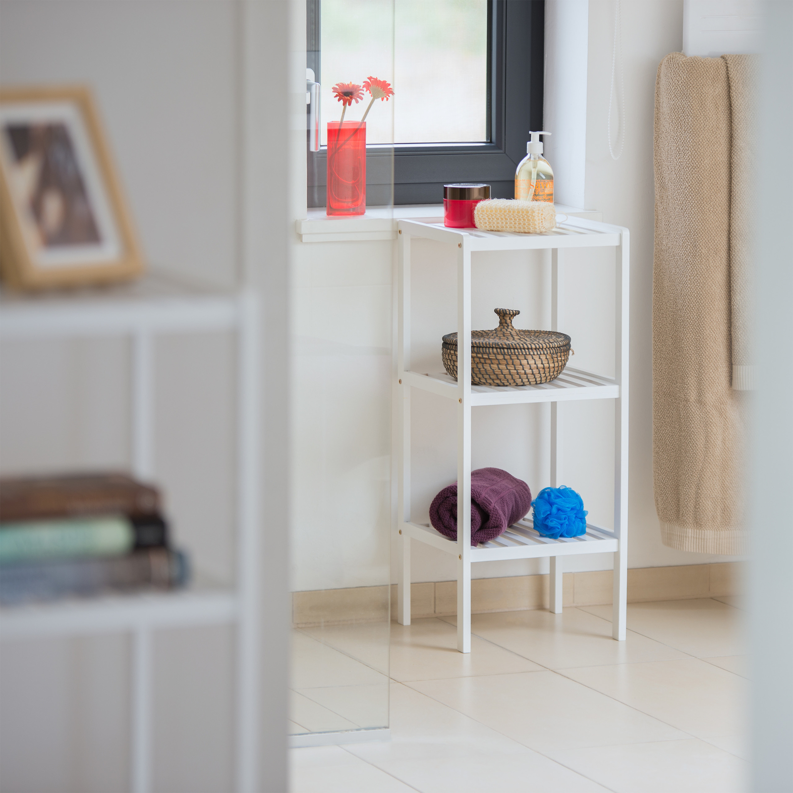 Scaffale bagno 3 ripiani bianco mobiletto compatto salvaspazio ...