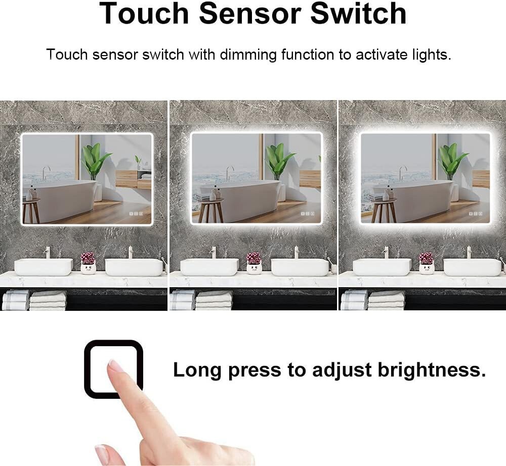 LED Ligthted Bathroom Mirror Vanity Makeup Anti-Fog Dimmable Large ...
