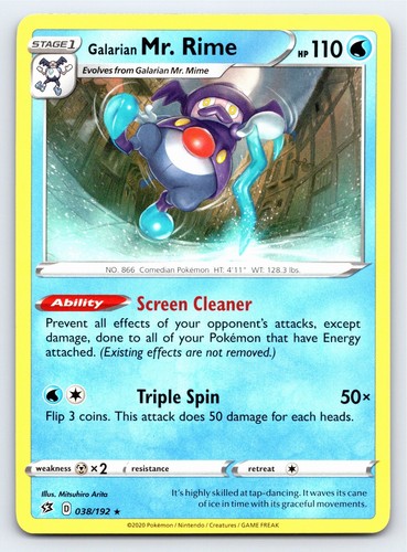 Galarian Mr. Rime 038/192 Rare Rebel Clash Pokemon Card - NM Near Mint ...