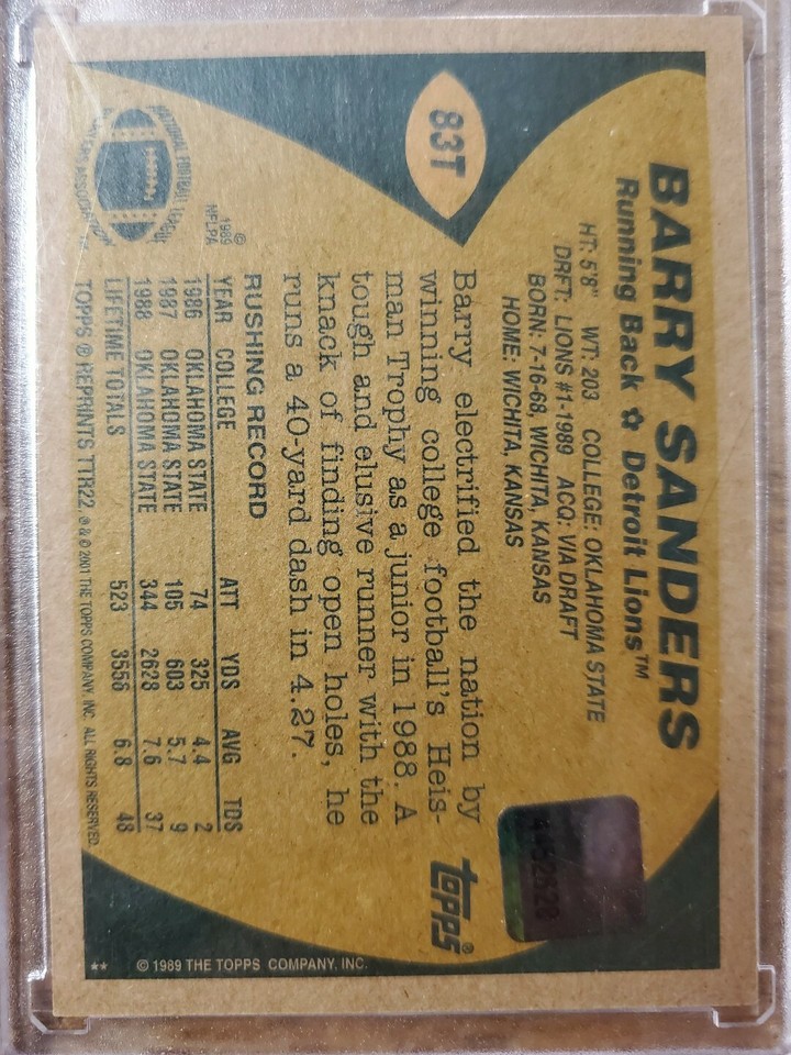Barry Sanders 2001 TEAM TOPPS Legends RC Reprint Signature ROOKIE HOF ...