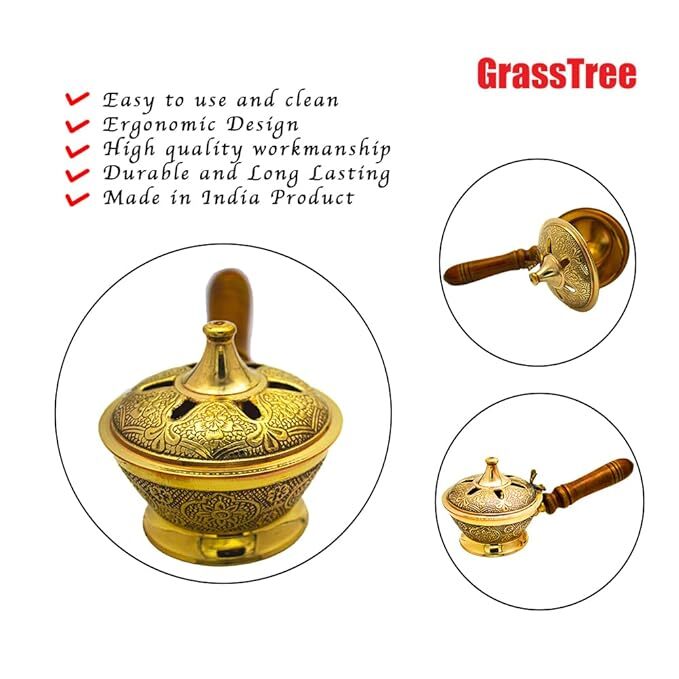 Pure Brass Incense Burner Charcoal Bakhoor Metal Arab Censer Loban ...