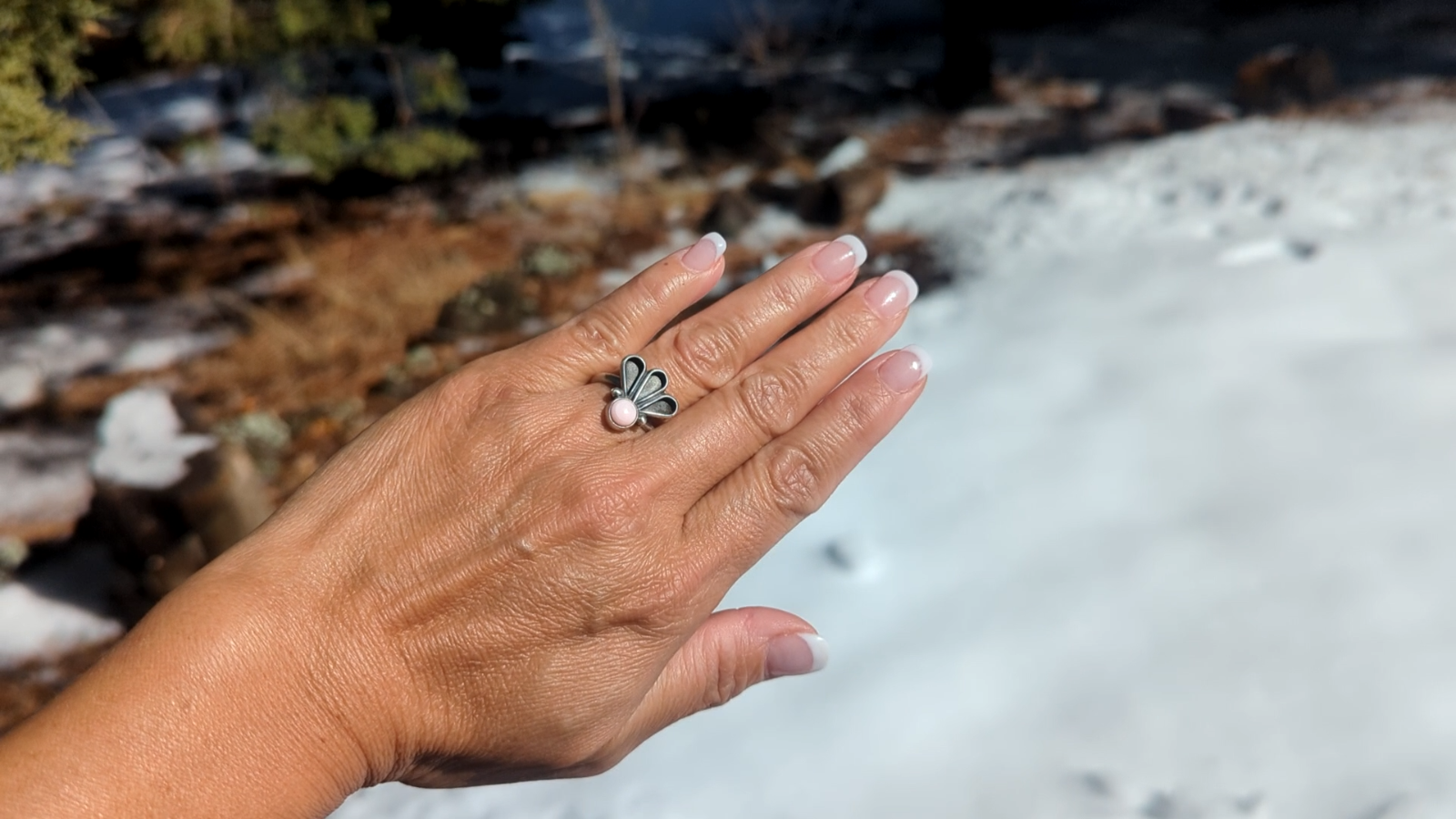 Navajo Pink Conch Shell Ring w/ Fan Design Native American Sterling ...