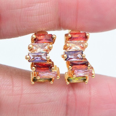 18K Yellow Gold Filled Multicolour Topaz Rectangle Wave Huggie Earrings ...