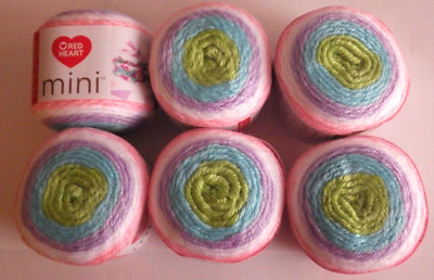 Lot of 6 Skeins, Red Heart Mini Yarn, 1.6 oz, 72 yds, #9758 Spring Mix ...