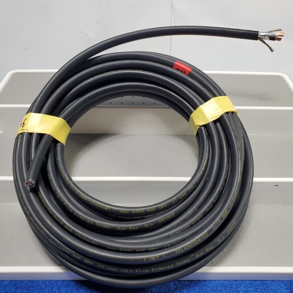 2-10 AWG (2x6mm2) (34') Shielded Power Cable 2 Conductor 600V TFL492324 ...