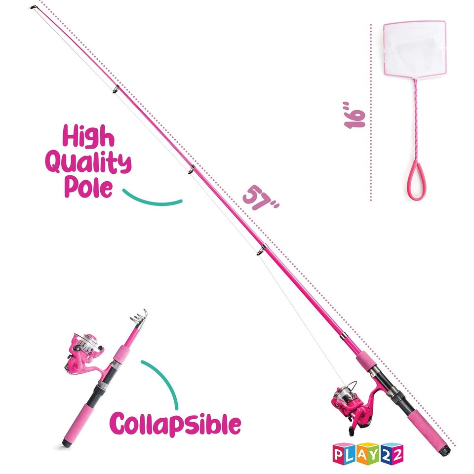 Play22 Kids Fishing Pole Pink - 40 Pc Kids Fishing Rod and Reel Combos ...