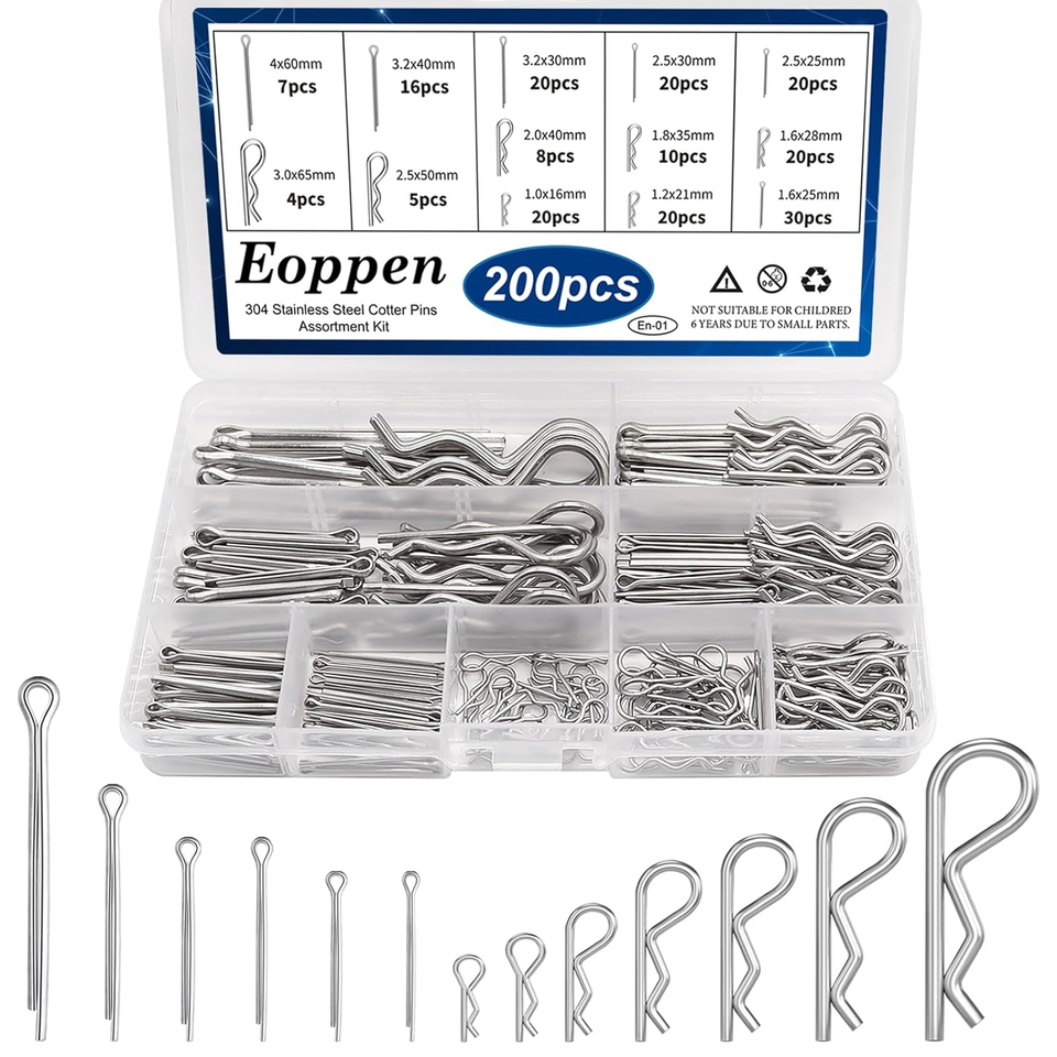 Cotter Pin Assortment Kit 304 Stainless Steel 13 Sizes Hardware Pins ...
