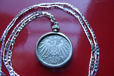 1890-1916 IMPERIAL GERMAN EAGLE COIN PENDANT 28" Sterling Silver Link ...