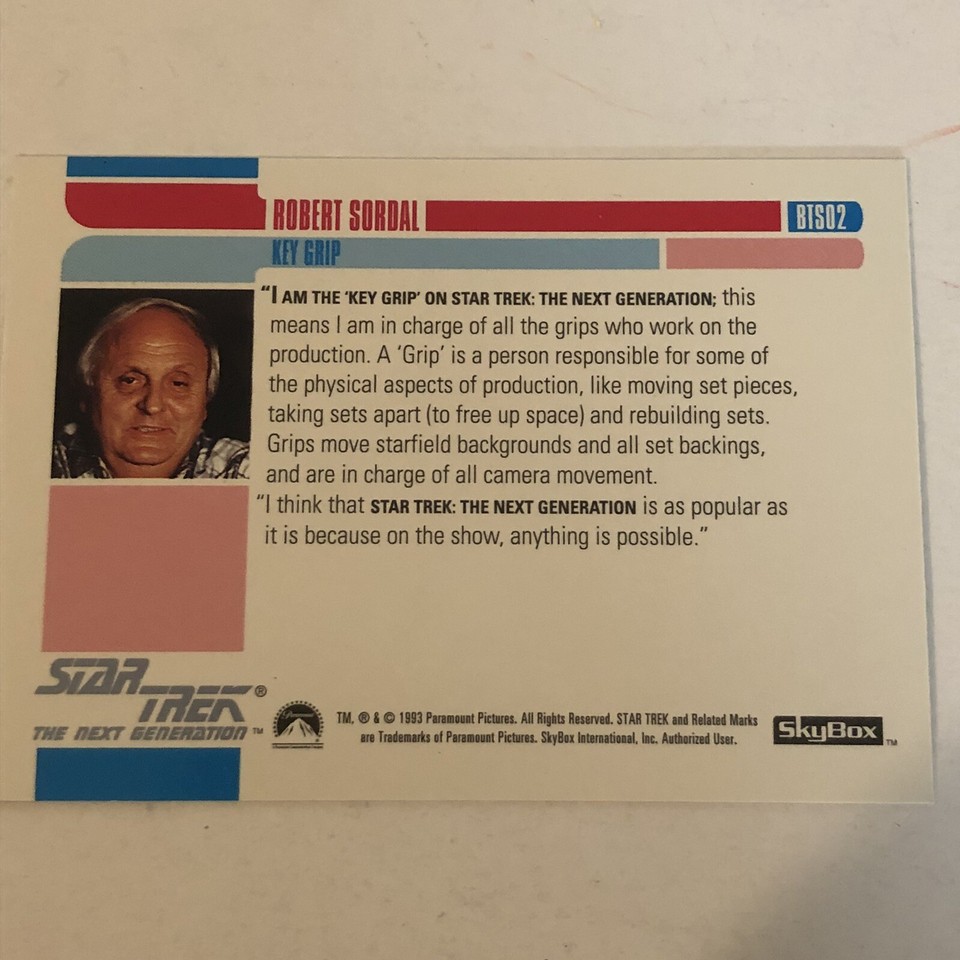 Star Trek Next Generation Trading Card #BTS2 Key Grip Robert Sodal | eBay