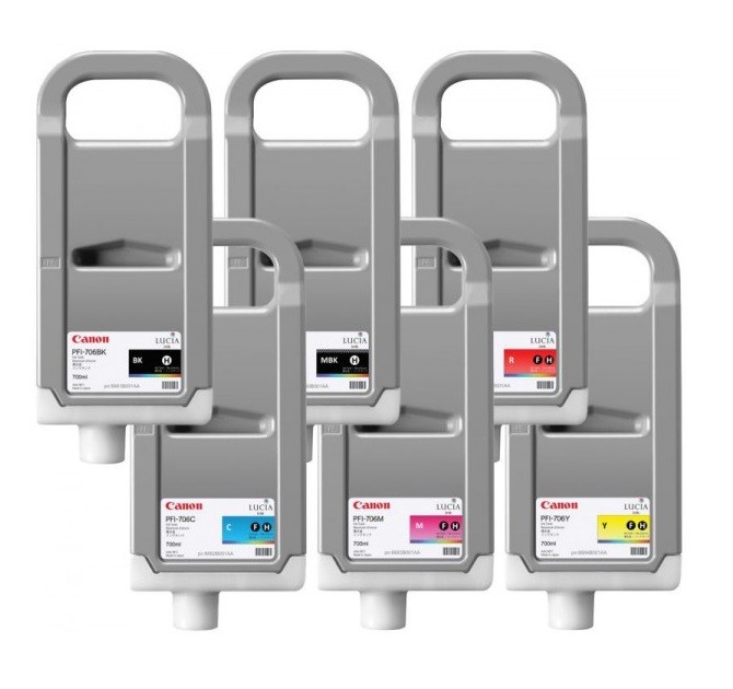 6x Original Tinte Canon iPF8300 iPF8400SE iPF9400 / PFI-706 700ml MBK ...