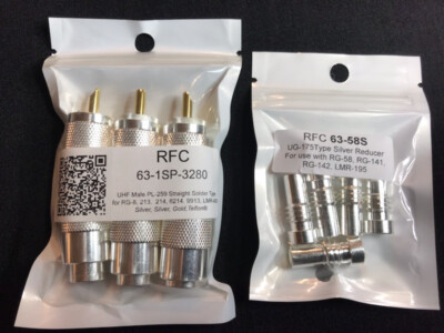 6 Silver Gold Teflon® PL-259 Connectors + 6 Silver Reducers RG-58 RG ...