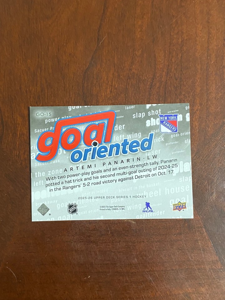 2025-26 Upper Deck Goal Oriented #GO-15 Artemi Panarin - New York ...