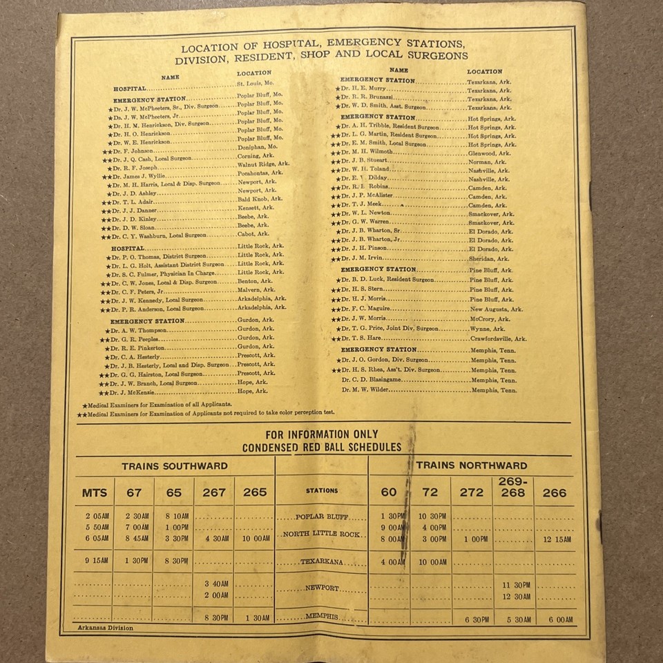 Missouri Pacific Railroad Company Timetable 38 Arkansas Division 1961 ...