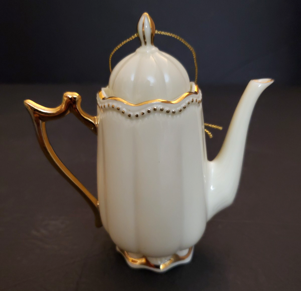 RARE Belleek Christmas Ornament Bell # B2622 & RARE Shamrock Teapot ...