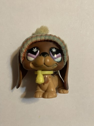 Littlest Pet Shop LPS Tan & Brown Bassett Hound Dog Purple Star Eyes ...