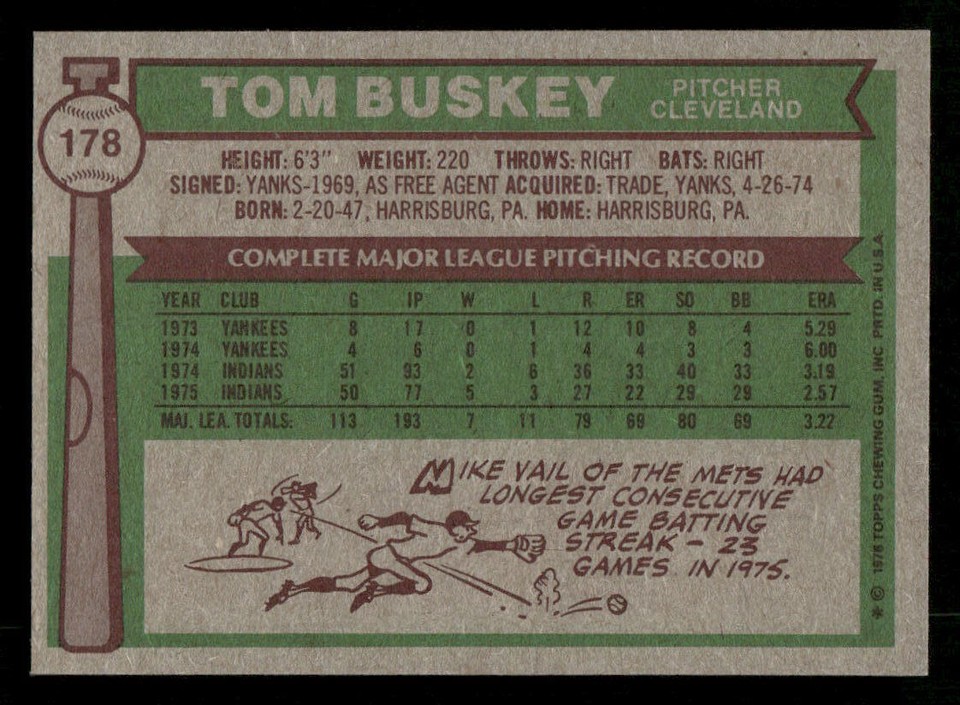 1976 Topps #178 Tom Buskey | eBay