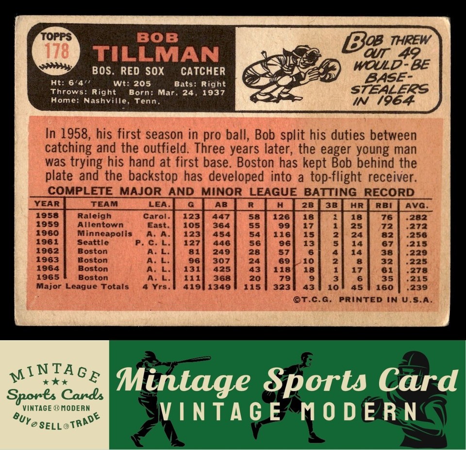 1966 Topps - Bob Tillman - #178 Boston Red Sox GD/GD+ | eBay