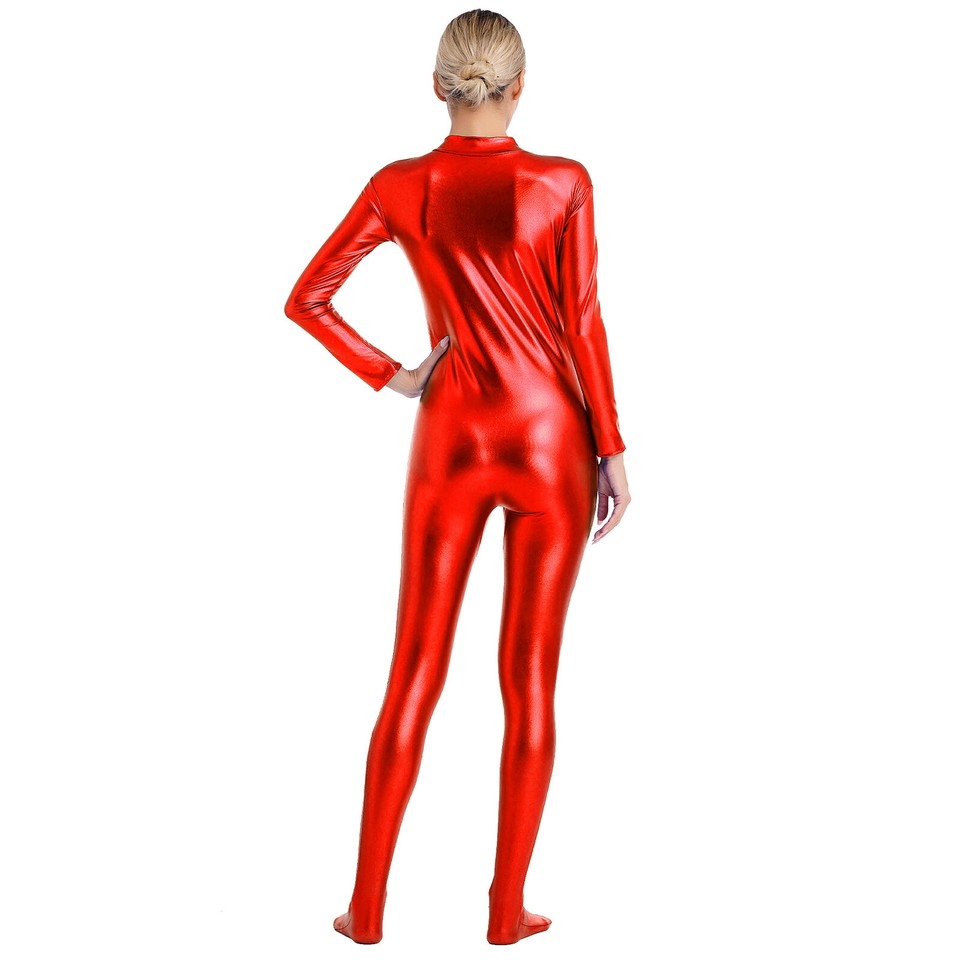 Womens Jumpsuit Club Leotard One-piece Bodysuit Bodycon Catsuit Shiny ...