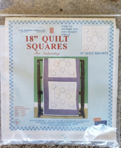 Jack Dempsey needle art embroidery kit 18" hearts quilt squares | eBay