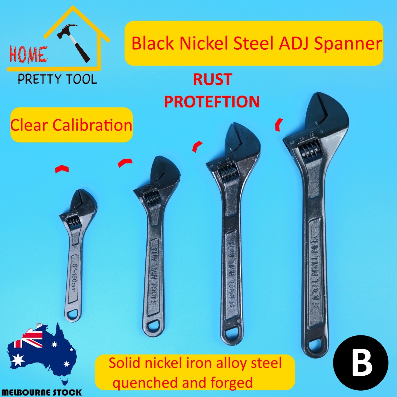 1PC Black Nickel Adjustable Shifter Wrench 12" 10" 8" 6" Spanner Rust ...