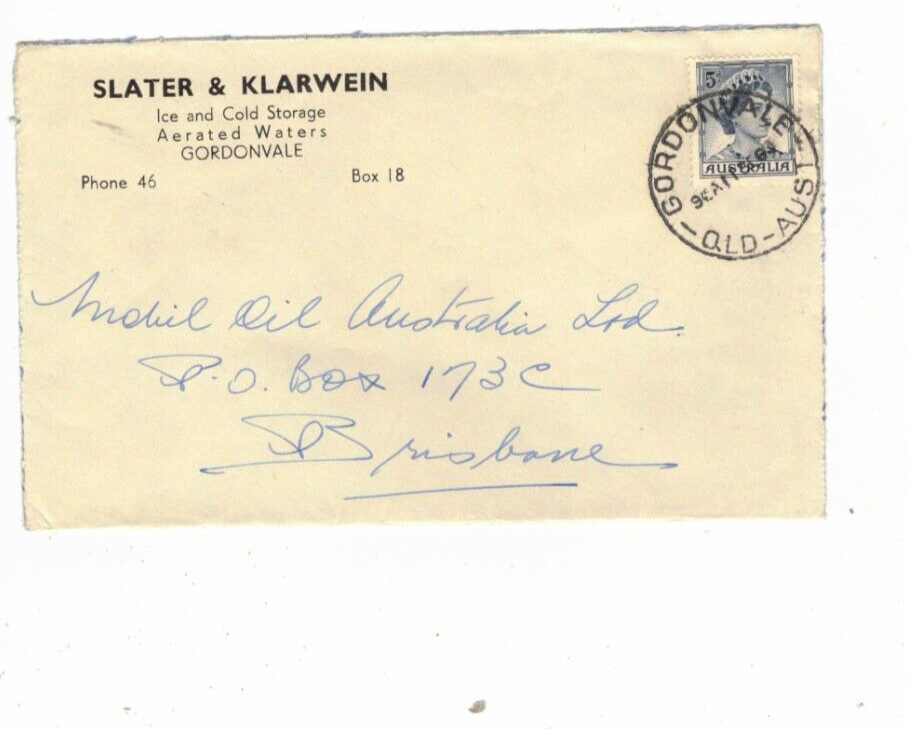 Australia 1964 5d SLATER & KLARWEIN COLD STORAGE Cover,cds GORDONVALE ...