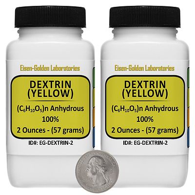 Yellow Dextrin [(C6H10O5)n] 100% ACS Grade Powder 4 Oz in TWO Bottles ...