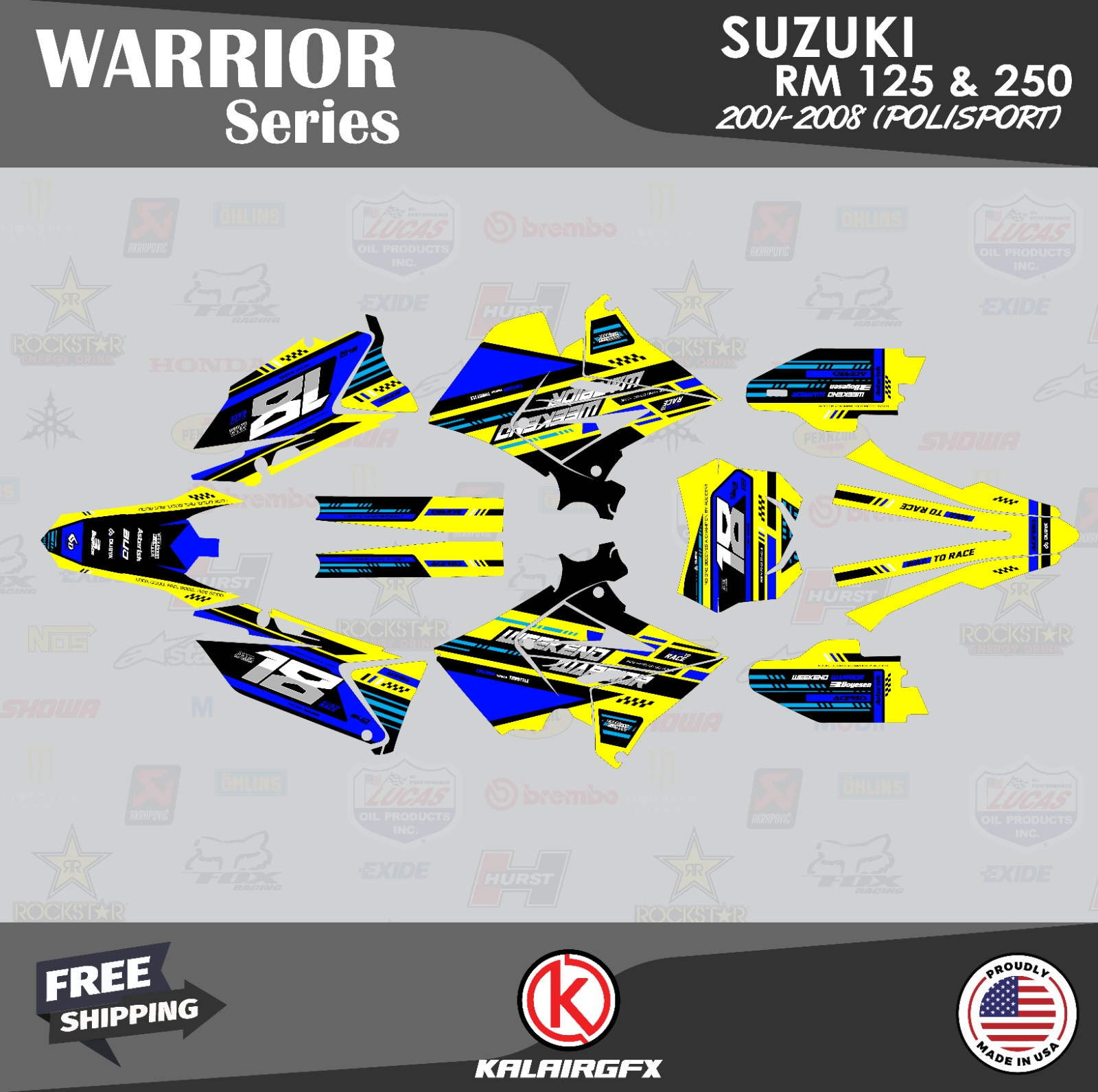 Graphics Kit for SUZUKI RM125 250 2001-08 POLISPORT RESTYLE Warrior ...