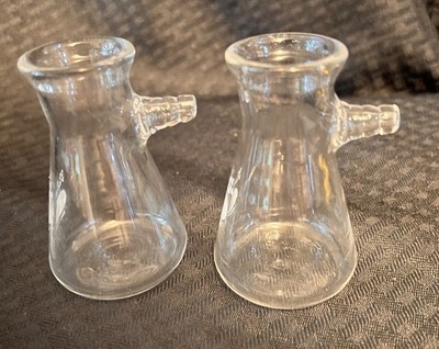 2 Corning Pyrex Glass 50ml Plain Erlenmeyer Filter Flask 9mm OD Sidearm ...