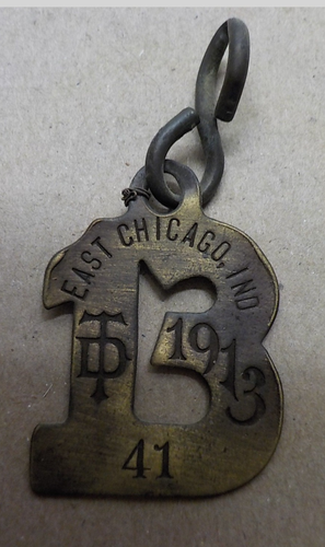 Antique odd shape 1913 brass Dog tag license East Chicago Indiana | eBay