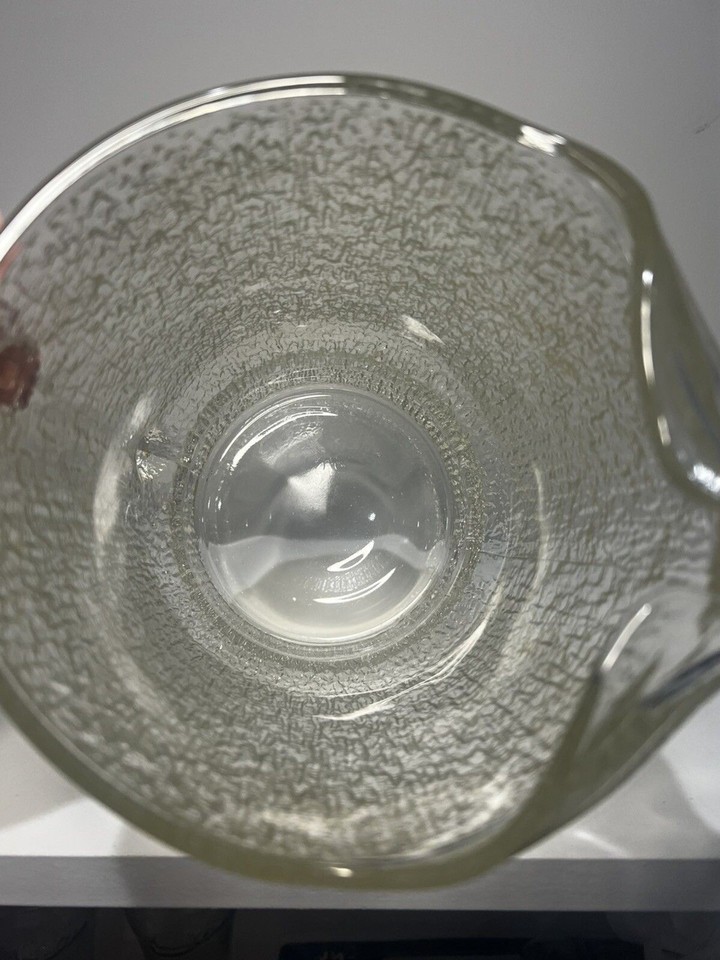 Indiana Glass Crystal Ice Pitcher 64oz Ice Lip Textured Bark Vintage ...