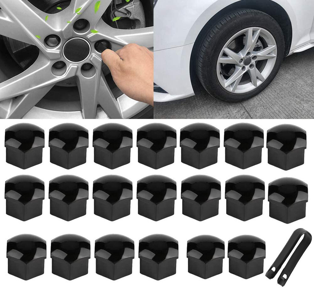17mm Black Gloss Alloy Wheel Nut Bolt Covers Caps Universal Set For Any ...