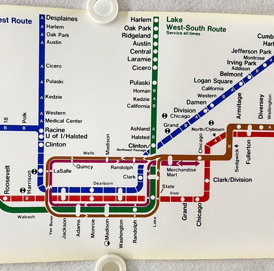 Original 1984 Chicago Transit CTA Train 'L' System Map- Carcard Map 11 ...