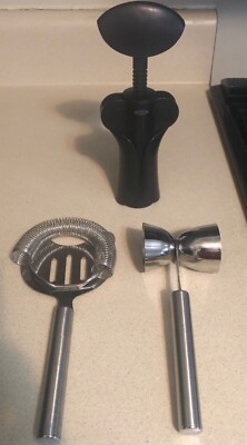 Barware Set (Strainer, Double Jigger/Shot Dropper, OXO Wine Bottle ...