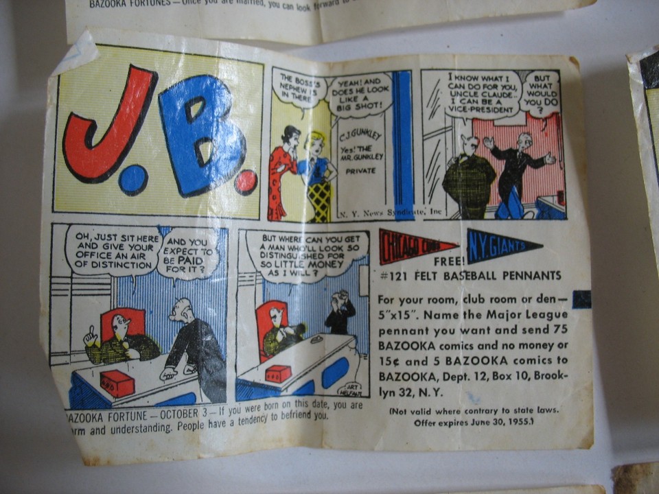 50 + 1950s Bazooka Joe Bubble Gum Wrapper Crax & Jax Cousin Juniper ...