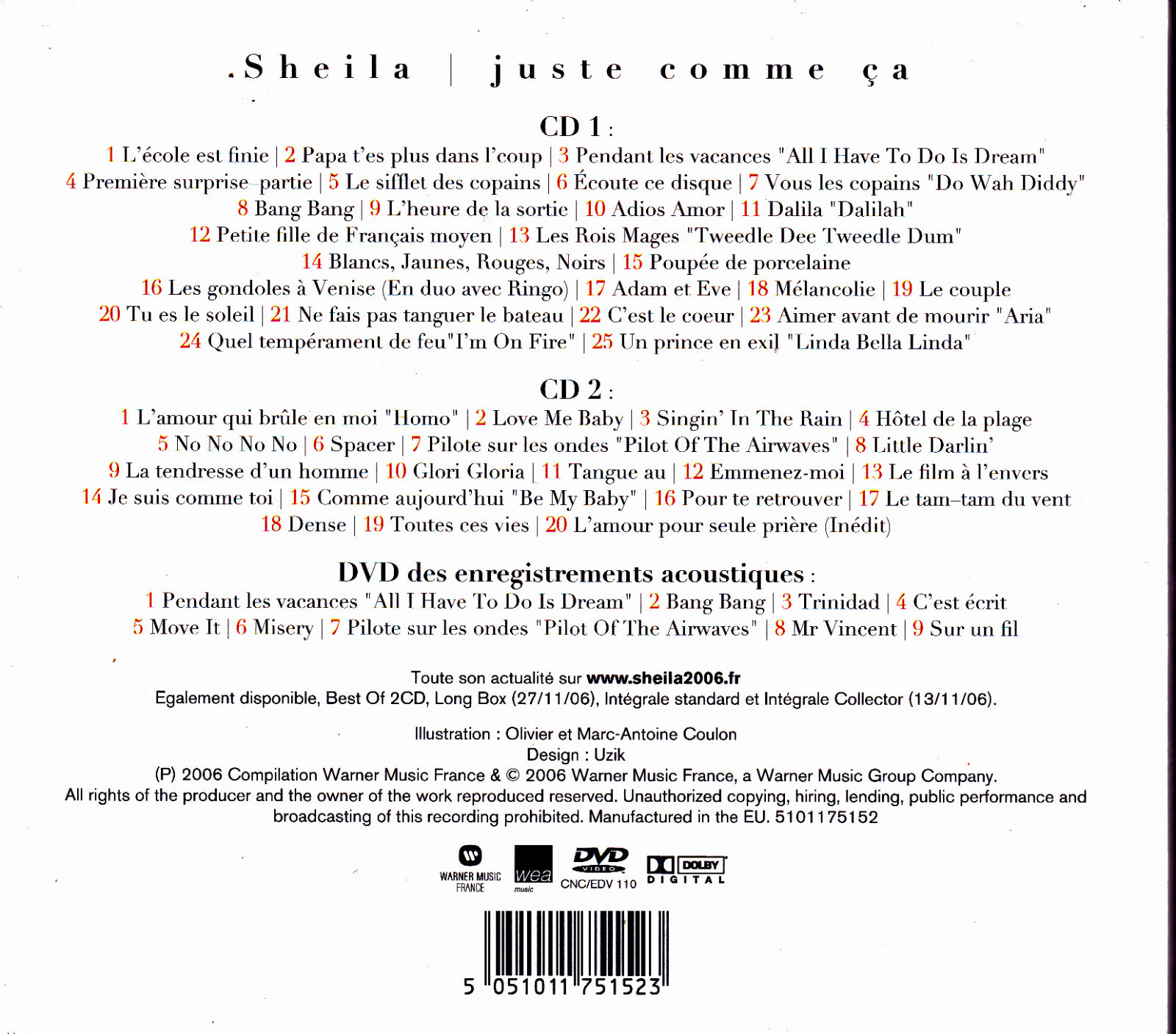 DOUBLE CD DIGIPACK 54T+ DVD SHEILA JUSTE COMME CA EDITION COLLECTOR NEUF SCELLE | eBay