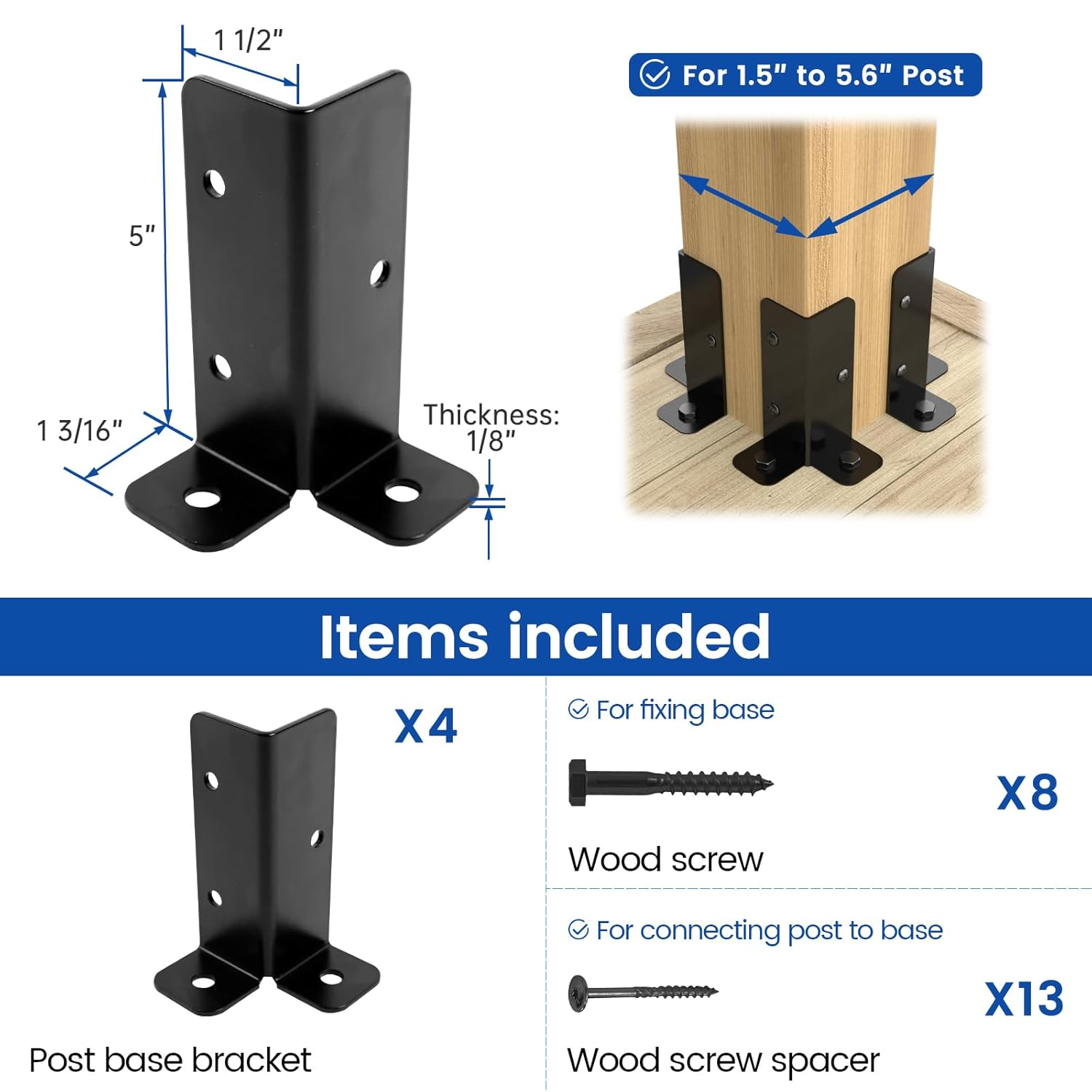 4Pack Adjustable Post Base Brackets Deck Post Anchor Fit 1.5X1.5,2X2 ...